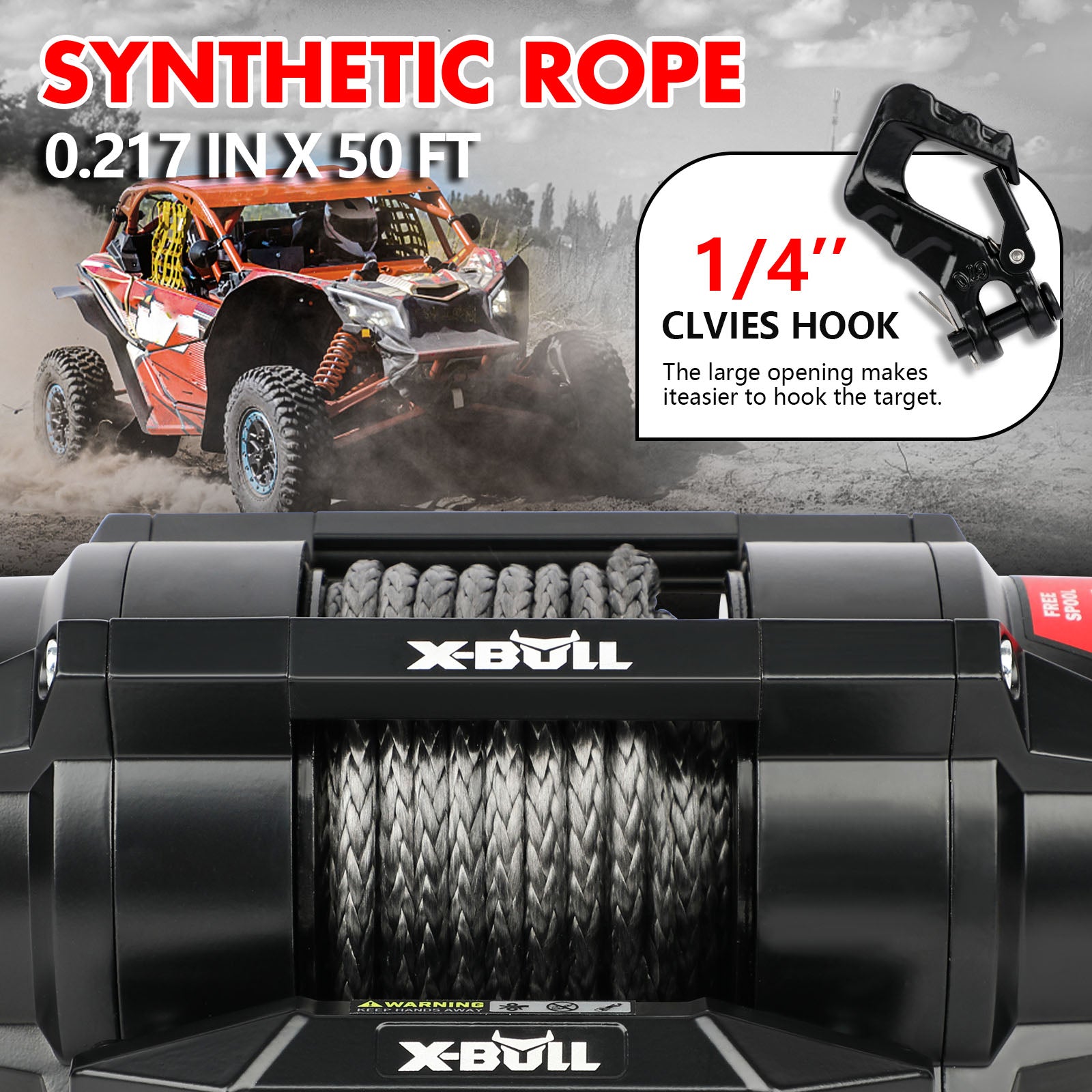 X-BULL 2S Series Electric Winch 5000LBS 12V 15.2M Synthetic Rope Wirel ...
