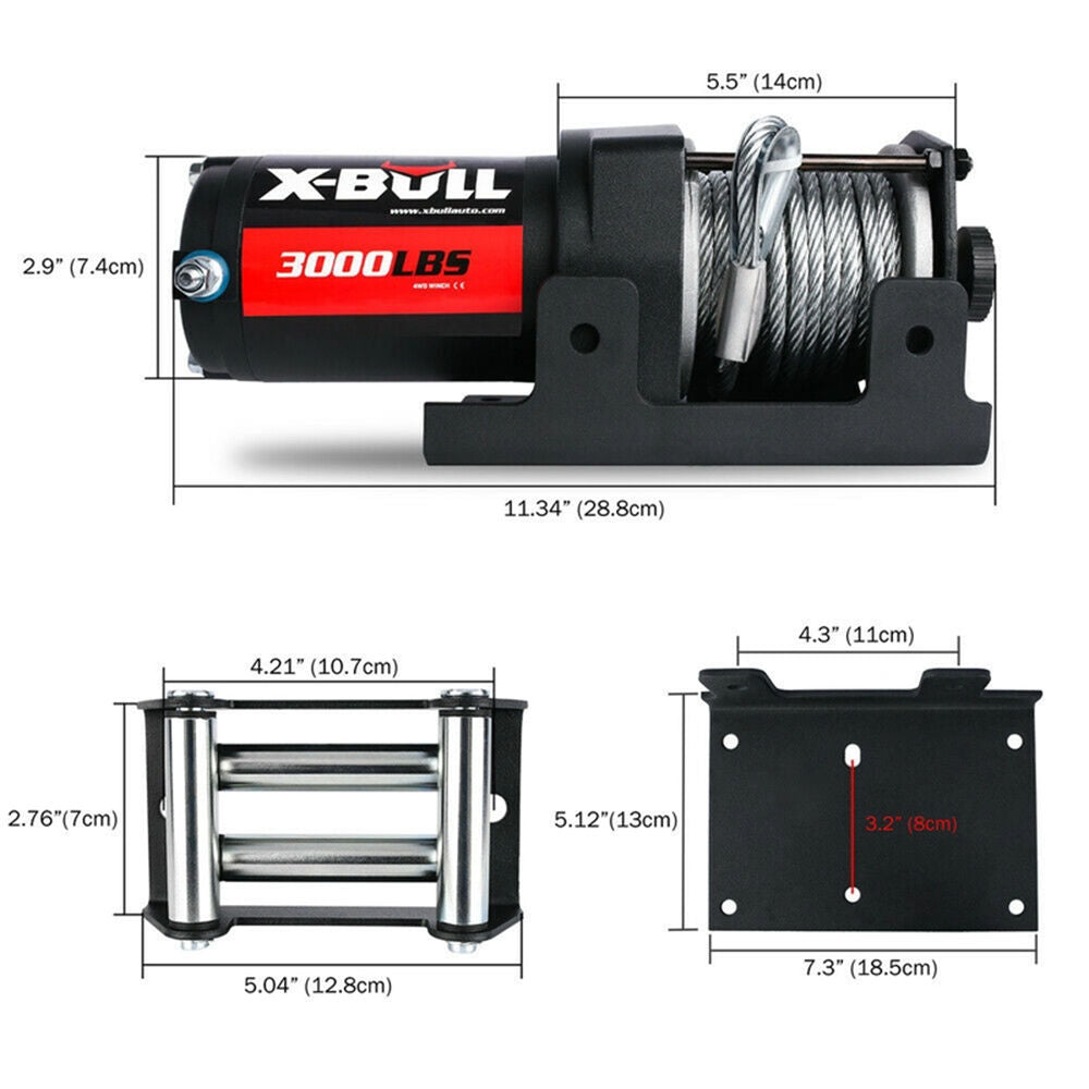 X-BULL Electric Winch 3000lbs/1360kg Wireless 12V Steel Cable ATV 4WD ...