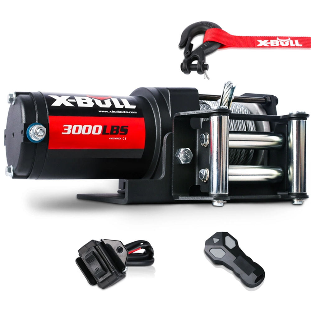 X-BULL Electric Winch 3000lbs/1360kg Wireless 12V Steel Cable ATV 4WD ...