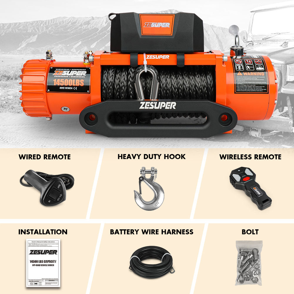 ZESUPER Electric Winch 12V 14500lb Synthetic Rope Boat ATV UTV – X-BULL AU