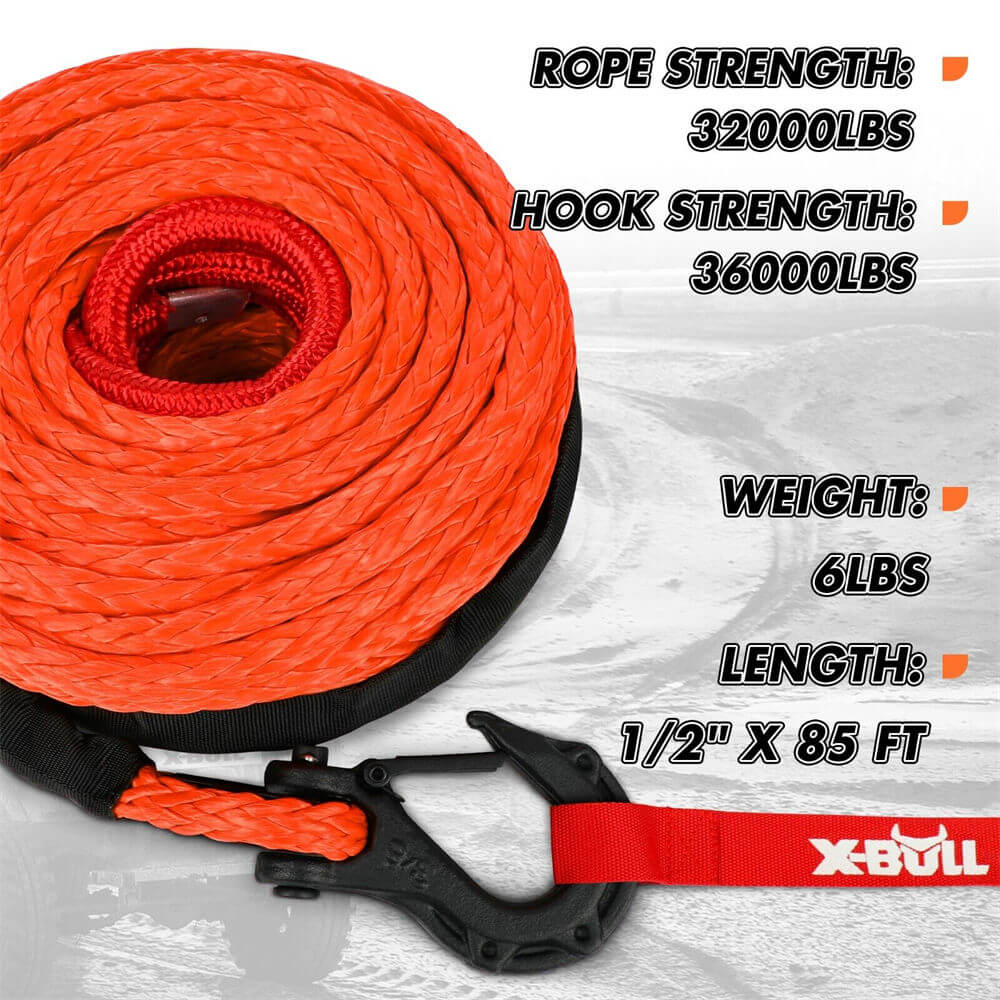 X-BULL 10MM x 26M Synthetic Winch Rope Hook SK75 1/2" 32000lbs 85FT – X ...