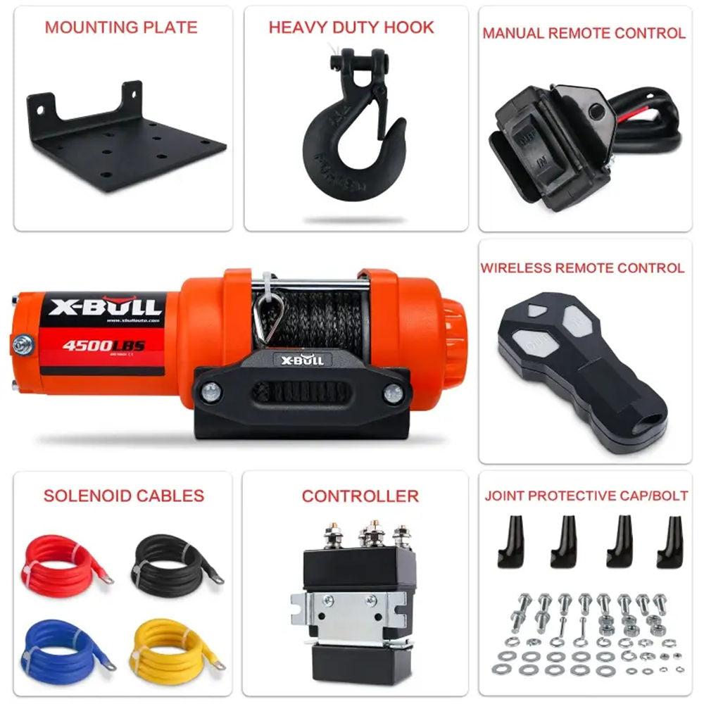 X-BULL Electric Winch 12v Synthetic Rope 4500LBS Wireless Remote ATV ...