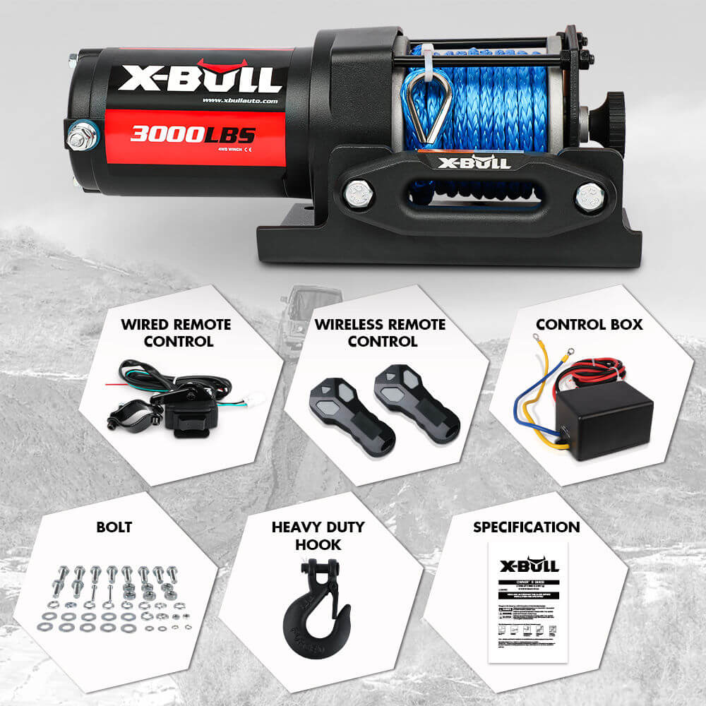 X-BULL Electric Winch 12V Wireless 3000lbs/1360kg Synthetic Rope BOAT ...